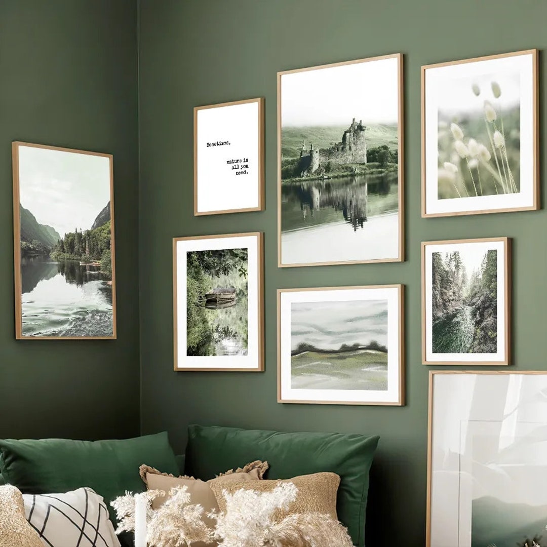 Modern Nordic Poster: Scandinavian Mountain Lake River Landscape With ...