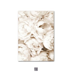 Tropical Plant Leaves Abstract Poster | Beige Flowers Canvas Wall Art ...