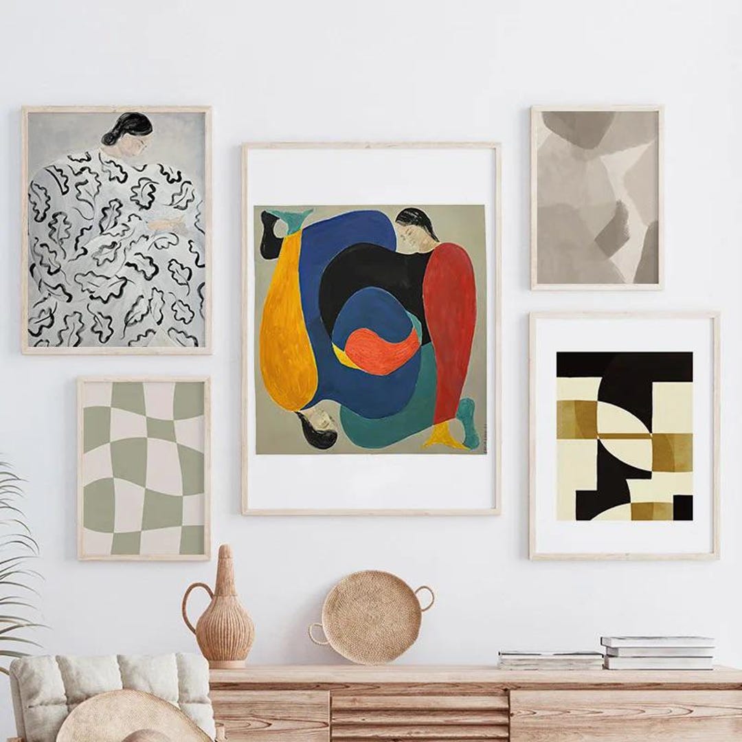 Abstract Line Woman and Geometric Flower Leaf, Stylish Canvas Prints ...