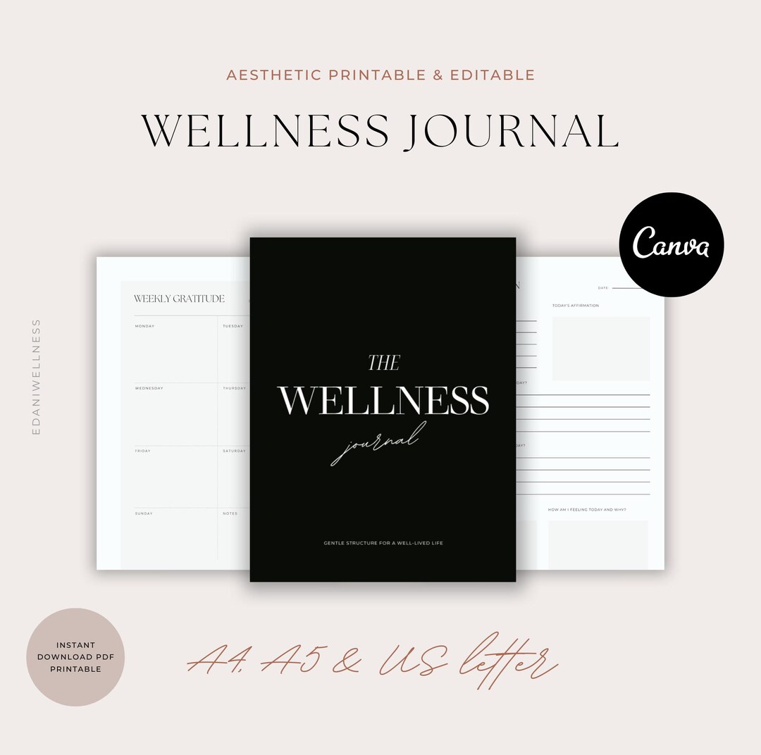 Printable Digital Wellness Journal | Editable Canva Planner | Instant ...
