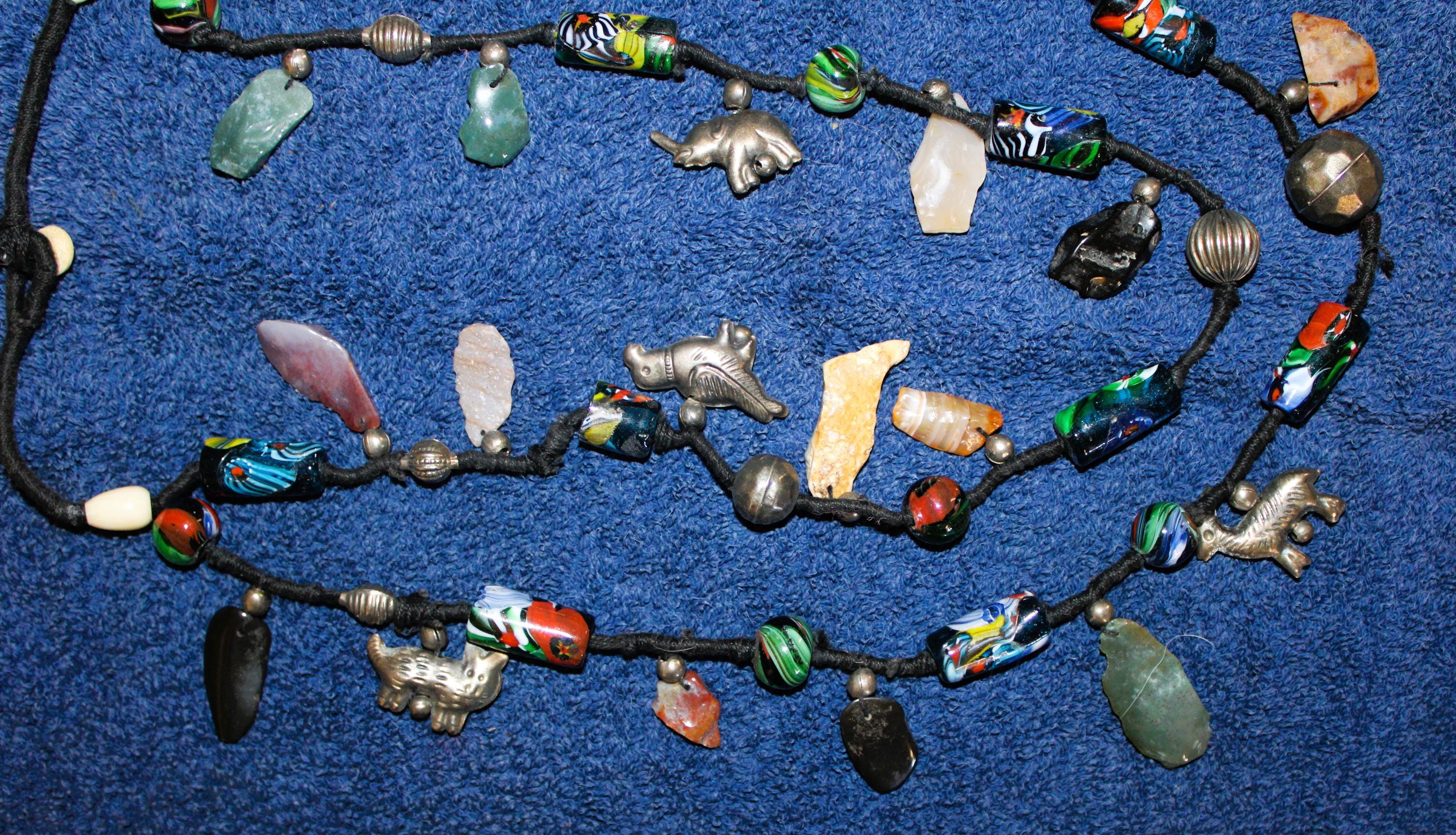 Vintage Talisman Necklace With Glass Beads and Silver Animals - Etsy