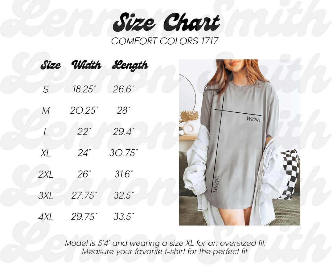 Comfort Colors 1717 Sizing Chart, Comfort Colors Size Chart, Size Chart ...