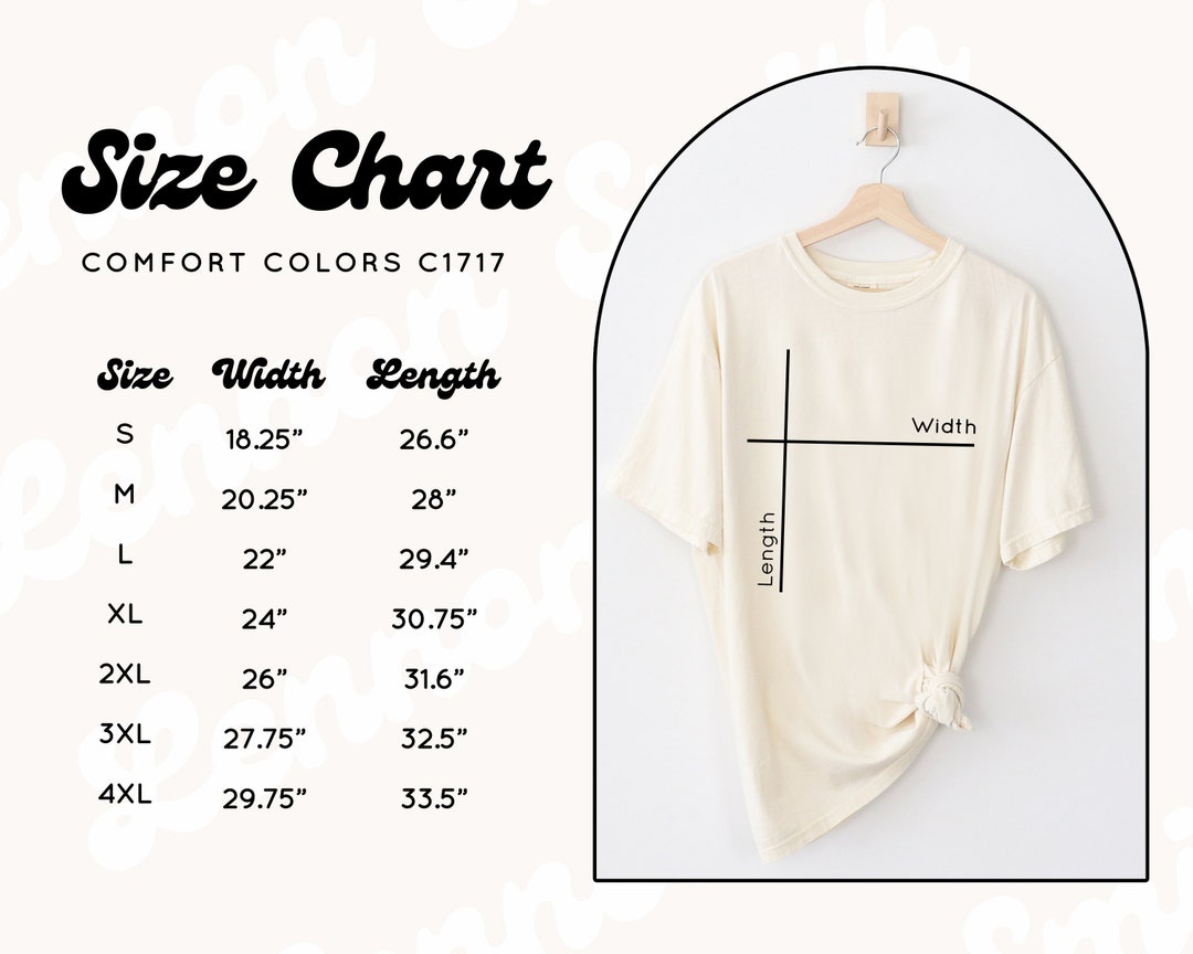Comfort Colors C1717 Sizing Chart, Comfort Colors Size Chart, Size ...