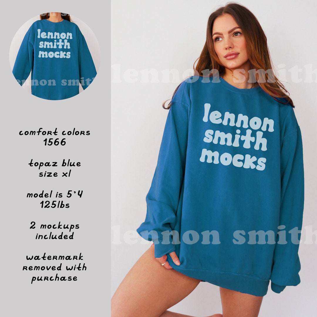 Topaz Blue Comfort Colors 1566 Mock-up, Comfort Colors Crewneck Mockup ...