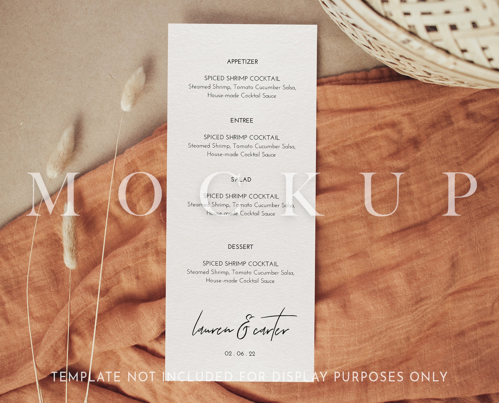 3.75 X 9 Menu Mockup, Boho Mockup, Wedding Menu Mock Up, Dinner Mock ...