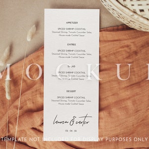 3.75 X 9 Menu Mockup, Boho Mockup, Wedding Menu Mock Up, Dinner Mock ...