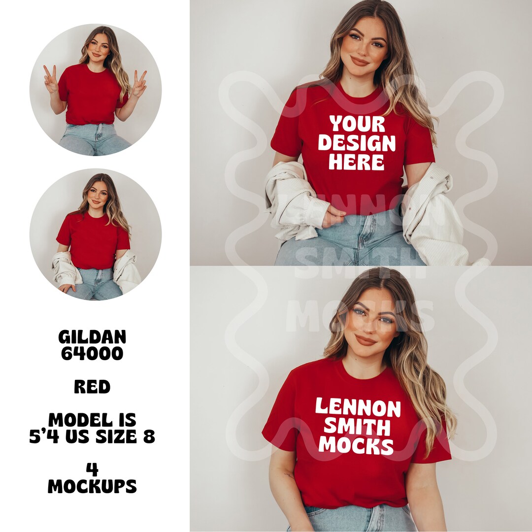 Red Gildan Tshirt Mockup, Red Gildan Shirt Mock, Red Shirt Mock, Model ...