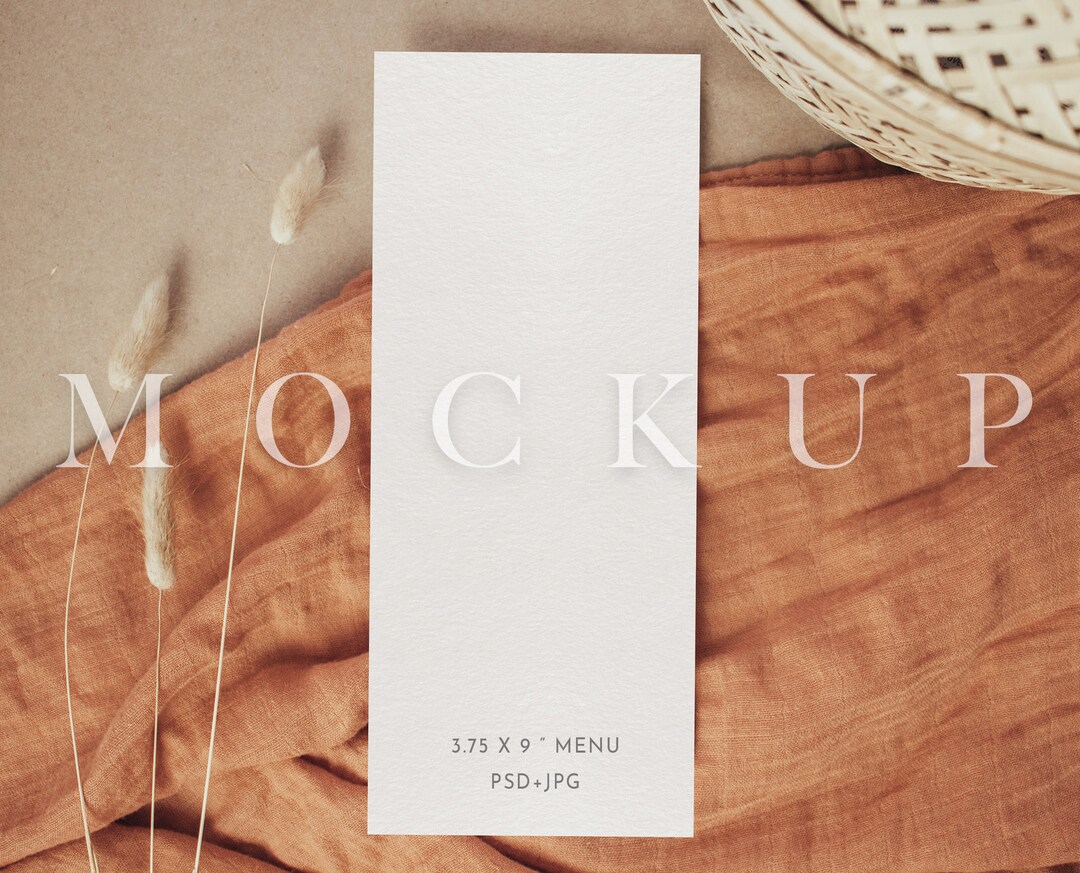 3.75 X 9 Menu Mockup, Boho Mockup, Wedding Menu Mock Up, Dinner Mock ...