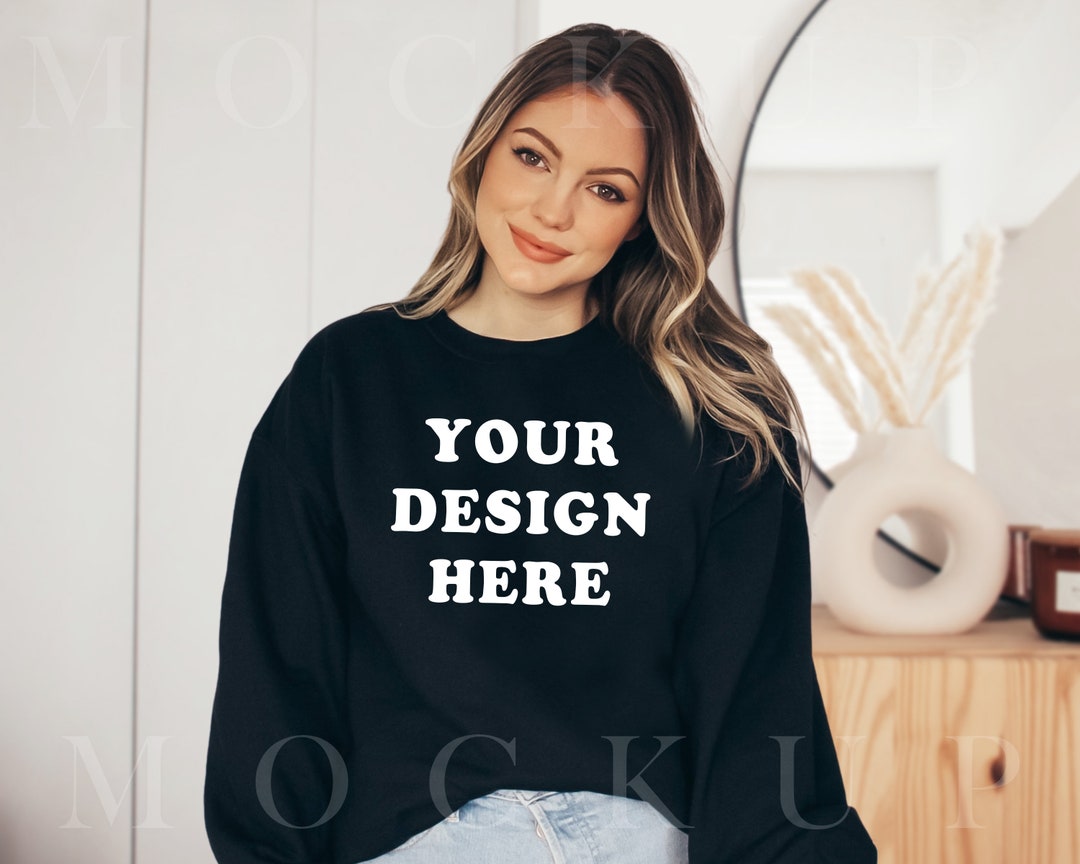 Gildan 18000 Black Crewneck Mockup, Gildan Crewneck Mockup, Crewneck ...