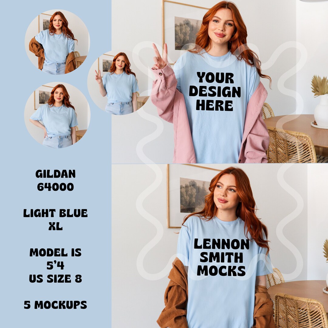Light Blue Gildan 64000 Mockup, Light Blue Gildan Shirt Mockup ...