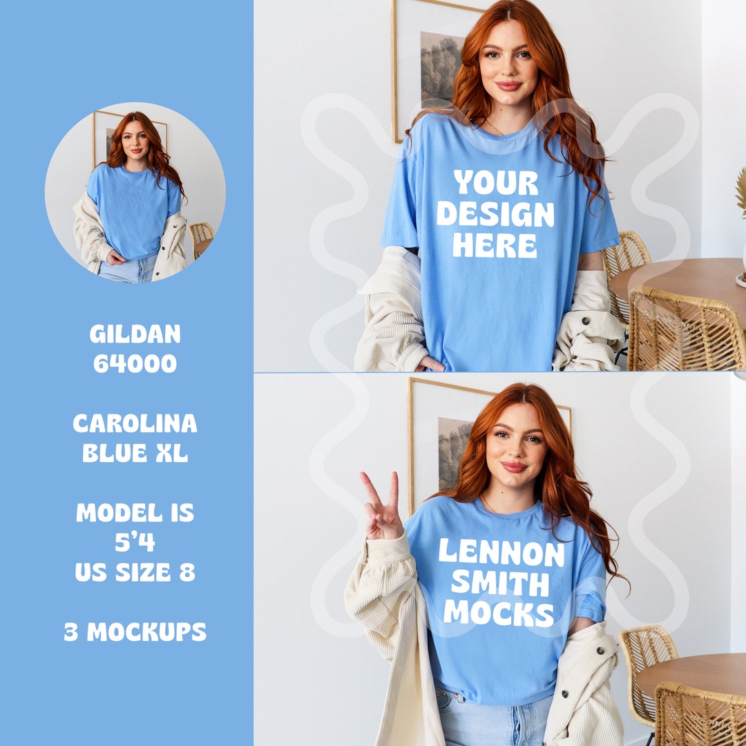 Carolina Blue Gildan 64000 Mockup, Carolina Blue Gildan Shirt Mockup ...