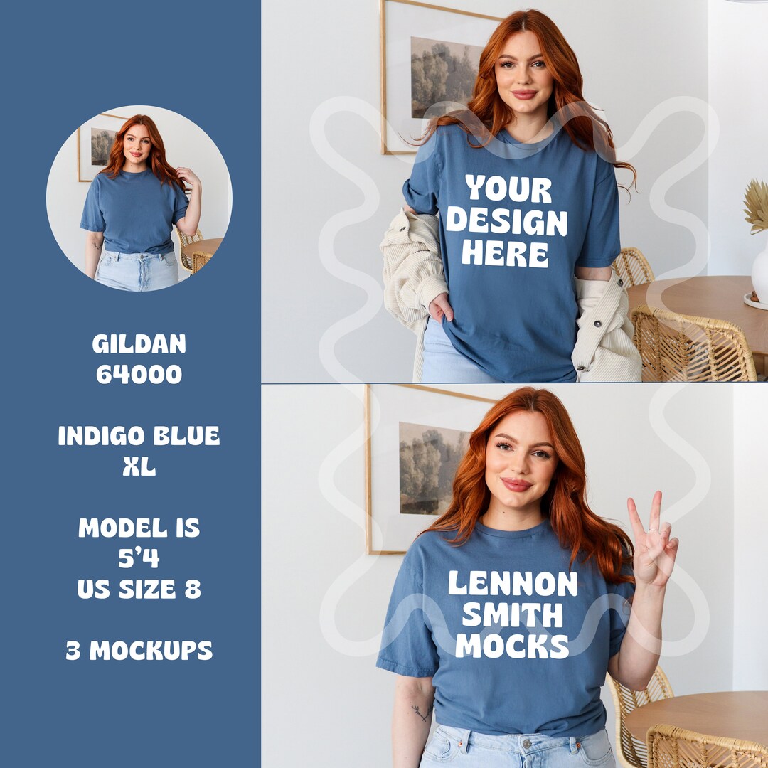 Indigo Blue Gildan 64000 Mockup, Indigo Blue Gildan Shirt Mockup ...