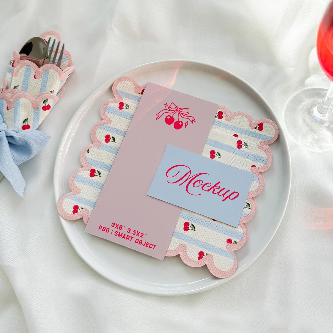 Stationery Mockup, 3x6 Dinner Menu Mockup, Cherries Menu Mockup, Cherry Menu Mock, Place Card ...