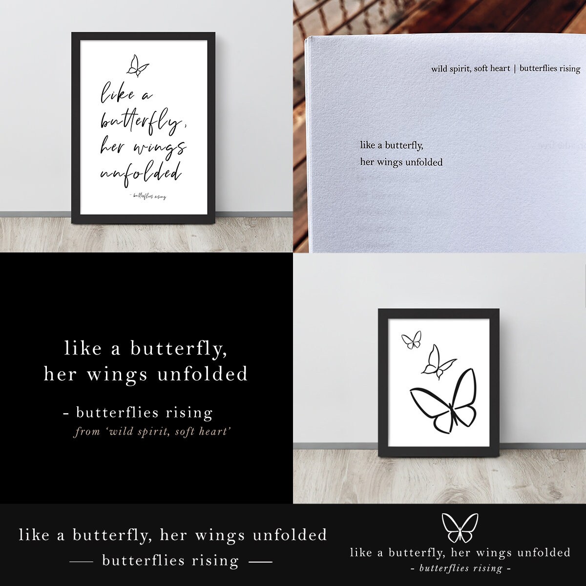8 X 10 Butterflies Graphic Poster - Black & White Print - Butterflies ...