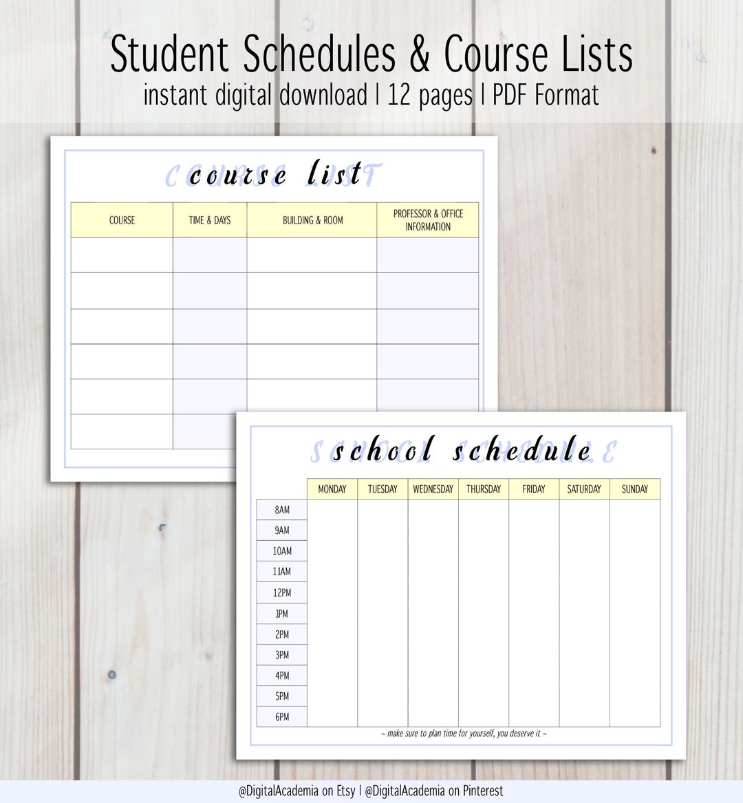School Schedules & Course Lists | Student Planner Printable | PDF ...