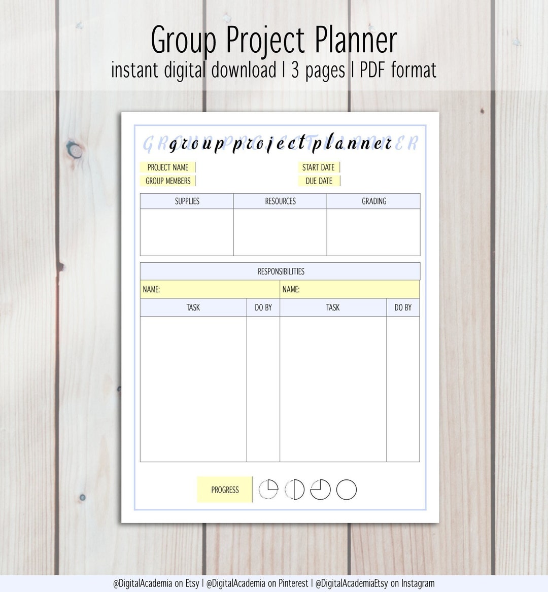 Group Project Planner | Student Planner Printable | PDF Format | 3 ...