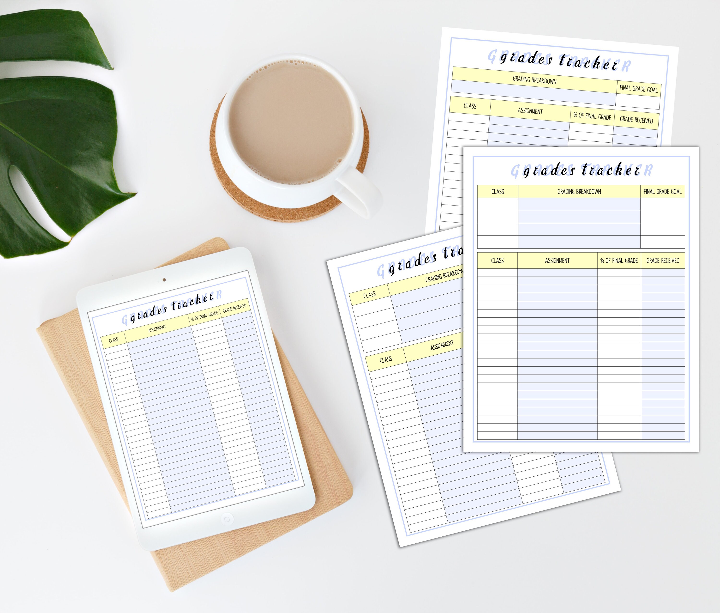 Grades Tracker | Student Planner Printable | 5 Variations | Digital ...