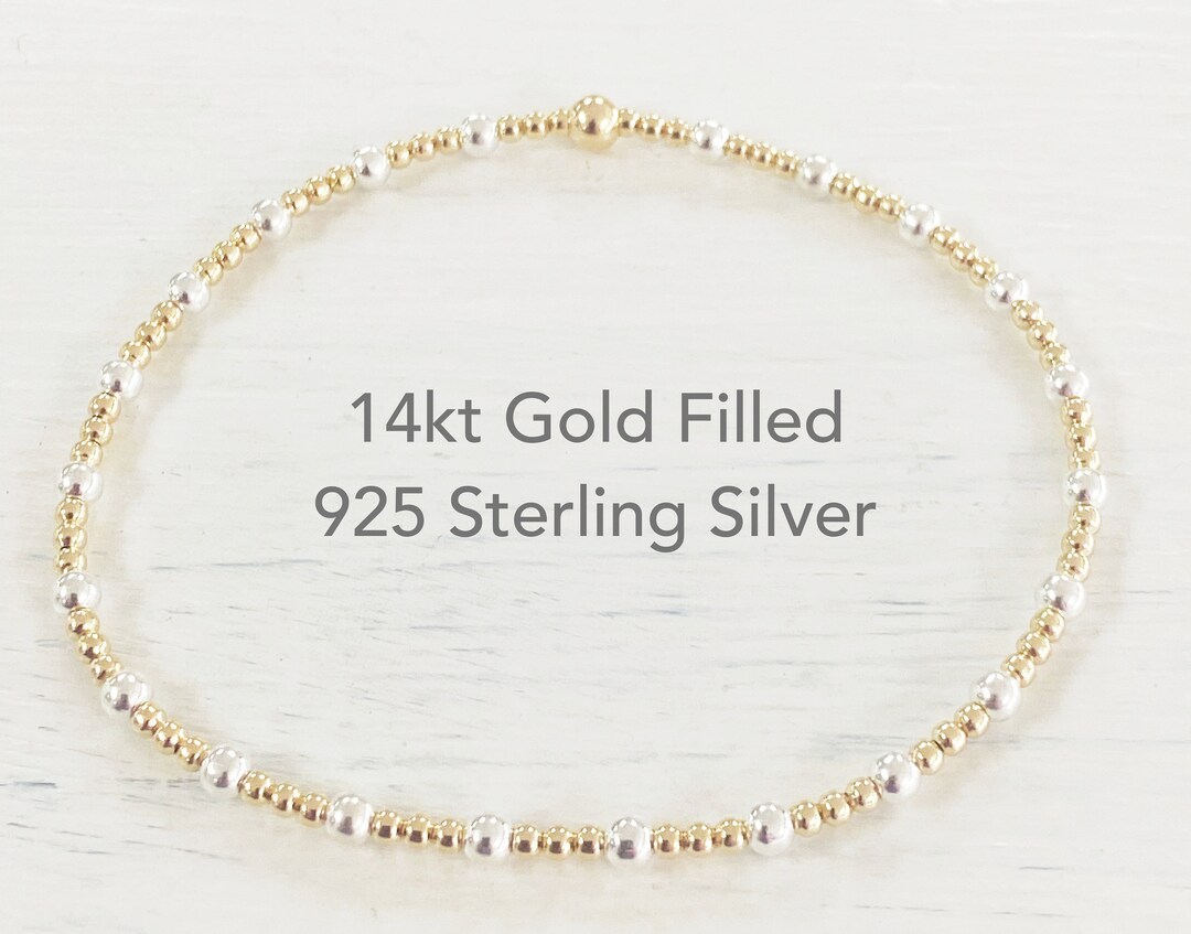 Mix Metal 2 & 4 Mm Mix 14kt Goldfilled Sterling Silver Stacking Beaded ...