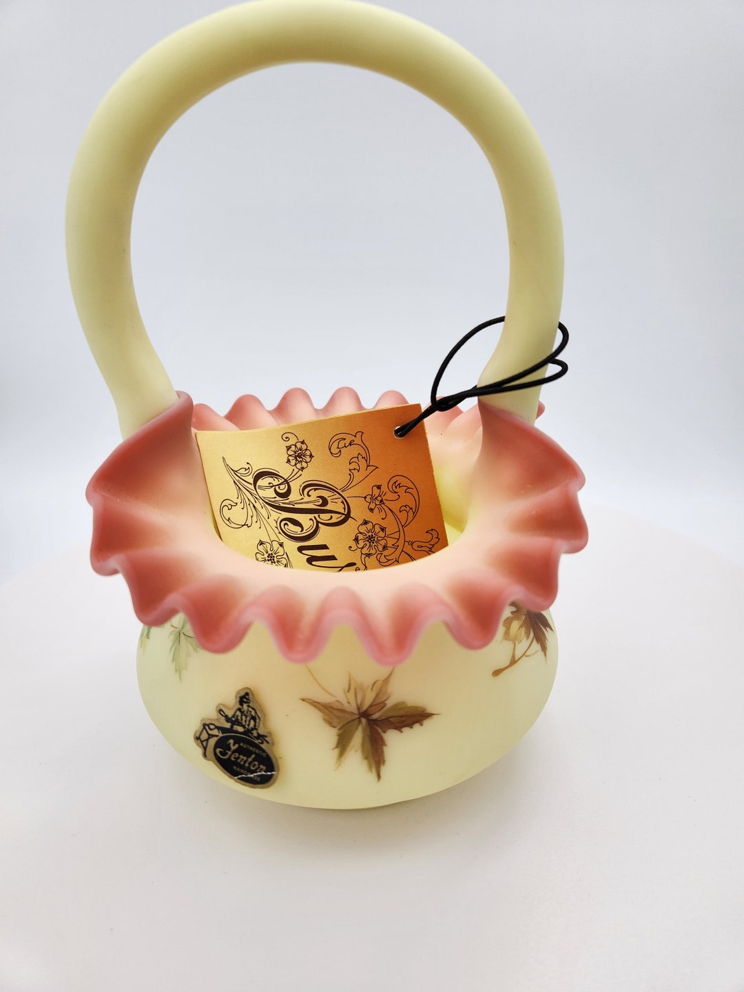 Vintage Fenton Glass "autumn Leaves" Basket W/ Original Tag/label - Etsy