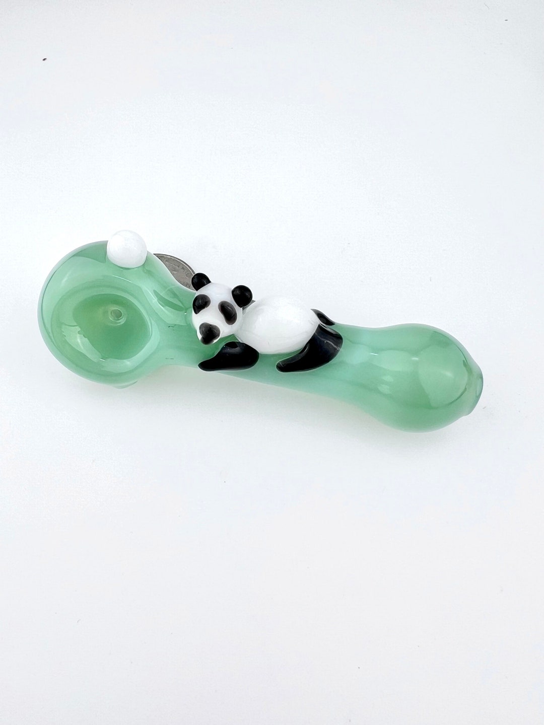 Panda on Mint Green Pipe Panda Pipe Glass Pipe Glass Panda Animal Pipes ...