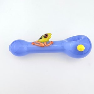 Frog on Milky Blue Pipe - Frog Pipe | Glass Pipe | Glass Frog | Animal ...
