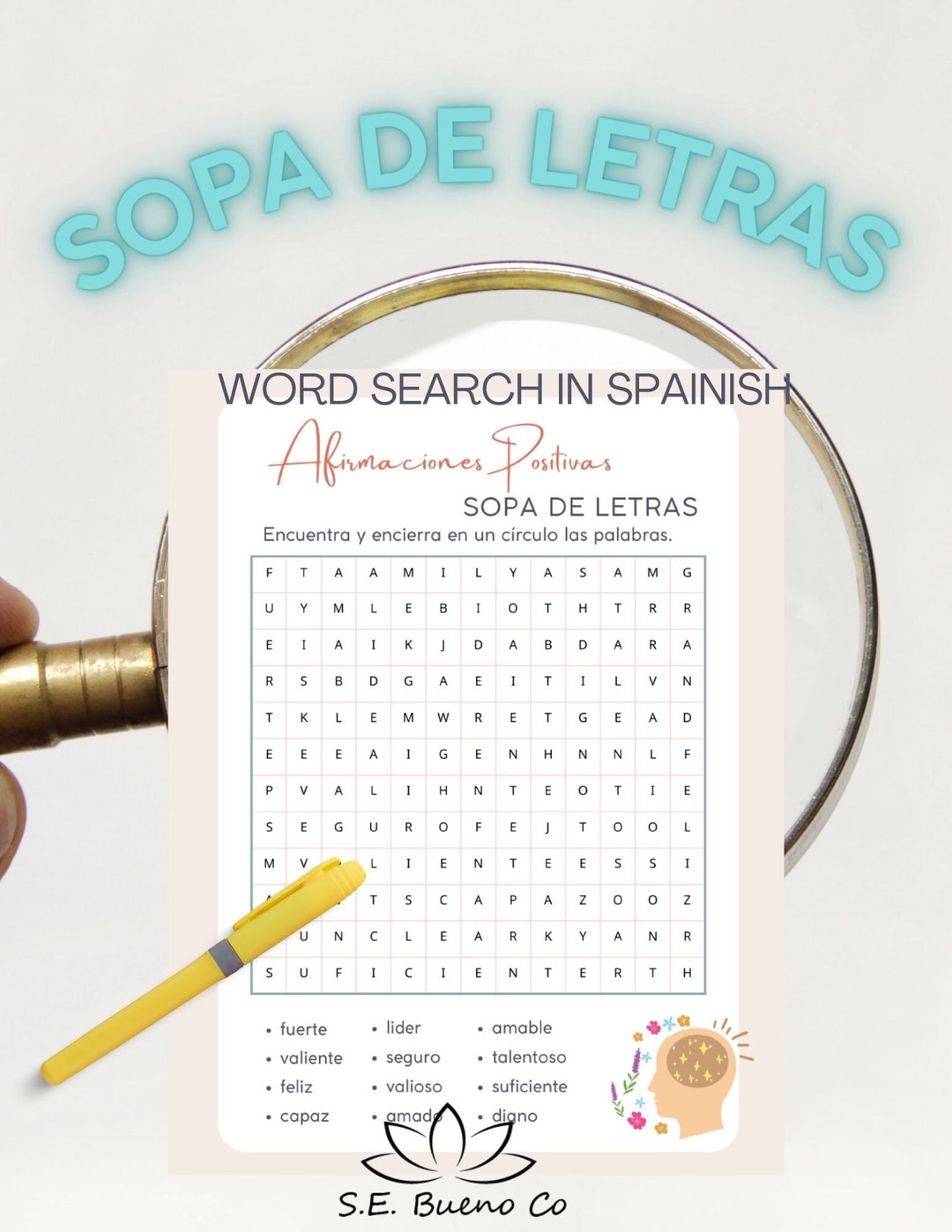 Sopa De Letras - Afirmaciones Positivas - Word Search in Spanish ...