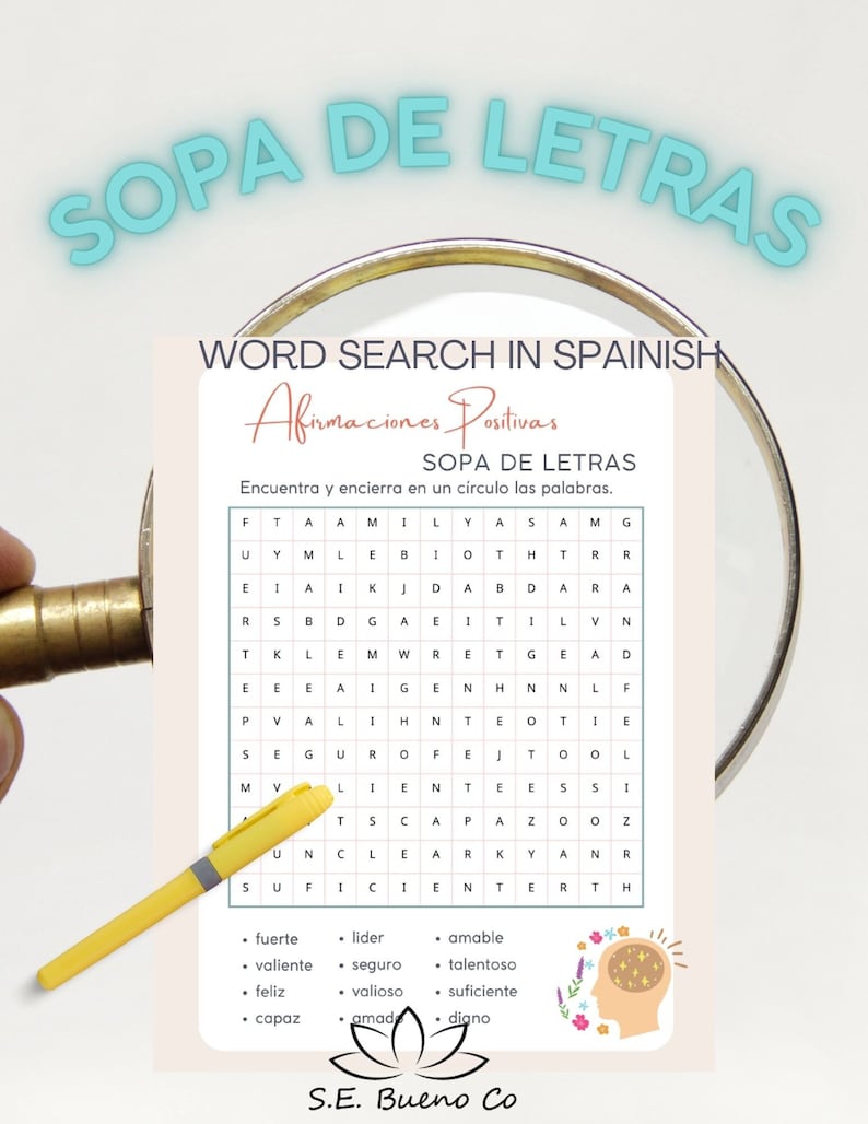 Sopa De Letras - Afirmaciones Positivas - Word Search in Spanish ...