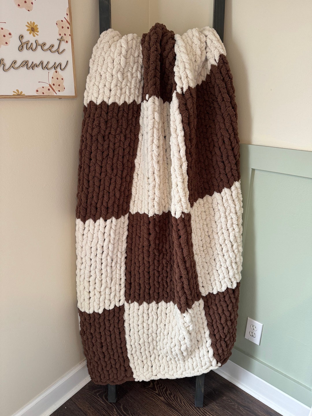 Checkered Chunky Knit Blanket, Cozy Blanket, Knit Blanket, Chunky ...
