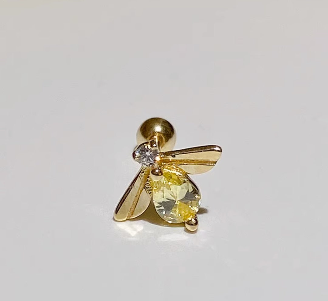 10K Solid Gold Summer Honey Bee Screw Back Minimal Minimalist - Etsy