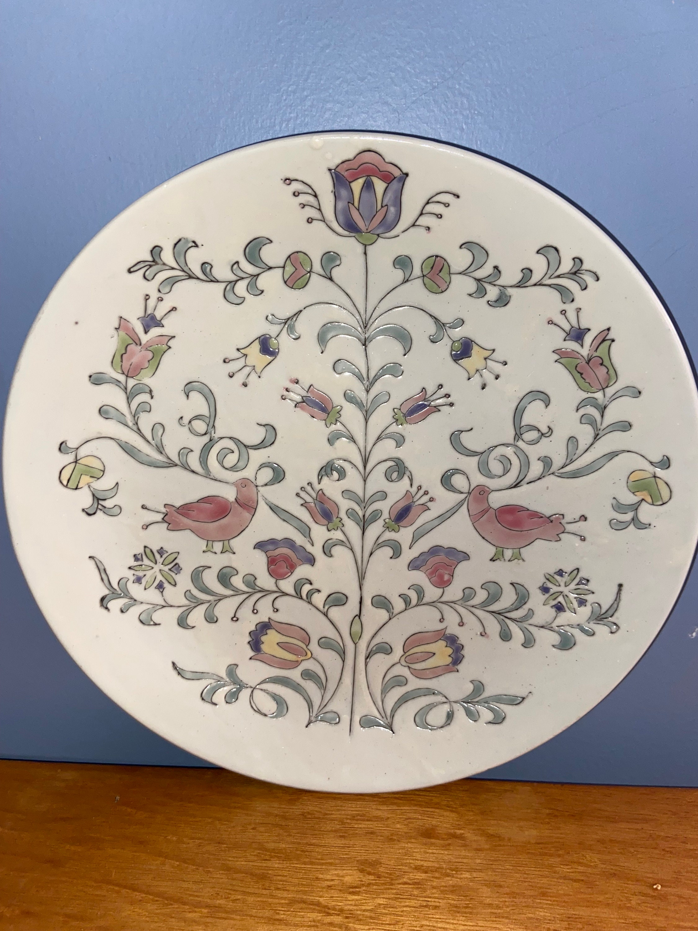 Vintage Jena Hall TOYO Decorative Plate Pastel Flower Bird Folk W ...
