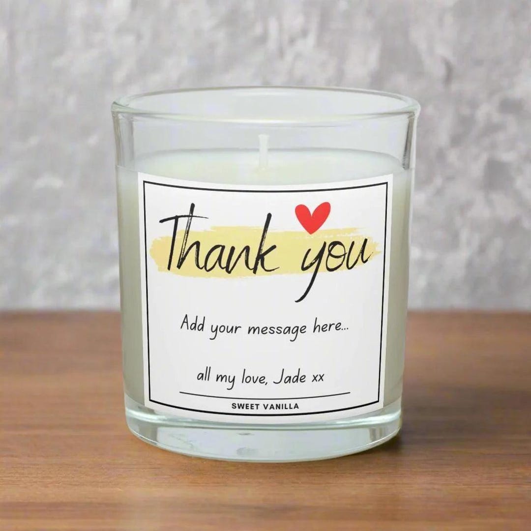 Thank You Personalised Candle Thank You Gift Pretty Thank You Gift ...