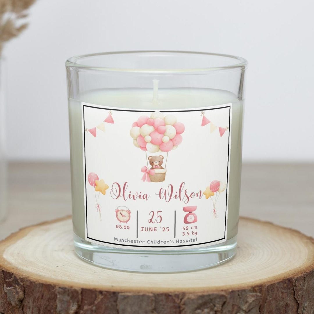 Baby Girl Announcement Candle | Newborn Girl Keepsake Gift | Birth ...