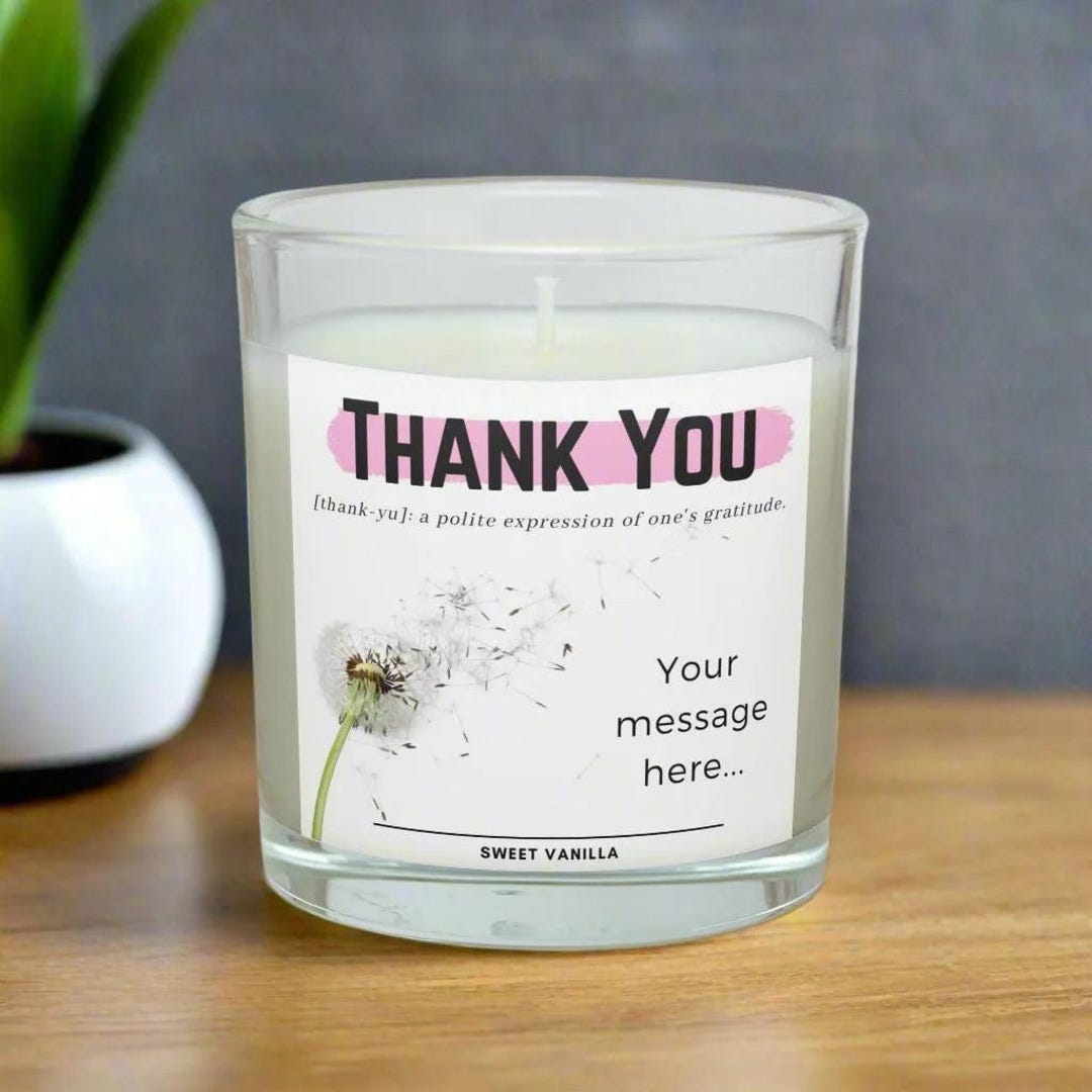 Thank You Noun Message Personalised Candle Gift | Thank You Gift for ...