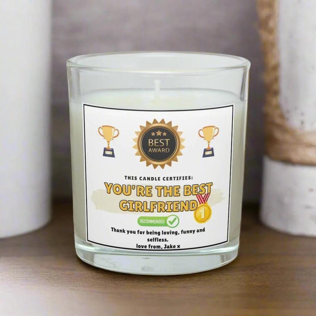 Fun Best Girlfriend Award Certificate Personalised Candle Best ...