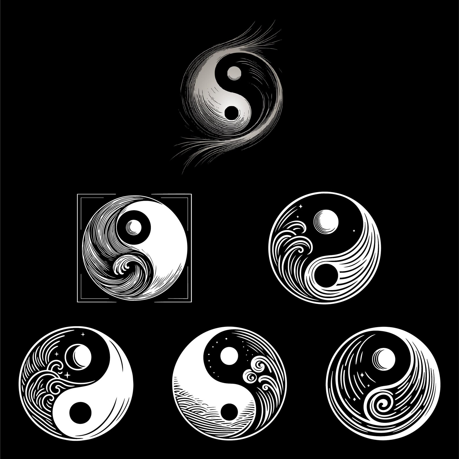 Yin and Yang Tattoo Design Minimalist Linework Art Perfect for Custom ...