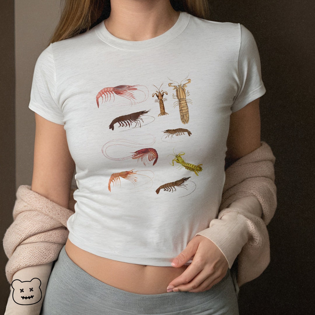 Vintage Shrimp Baby Tee Prawn T-shirt, Fitted T-shirt, Ocean and Beach ...