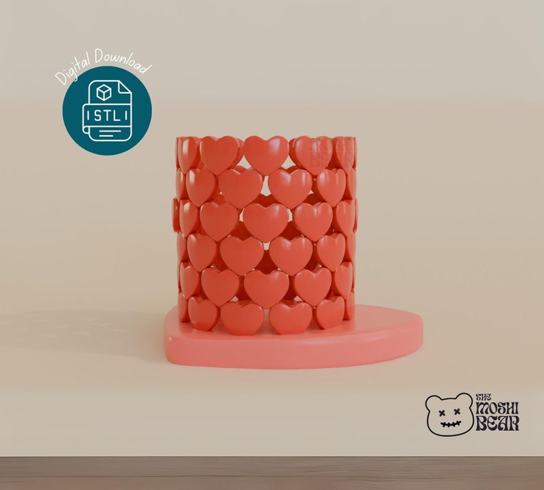 Heart Shaped Pen Holder STL File 3D Printable DIY Decor Valentine’s Day ...