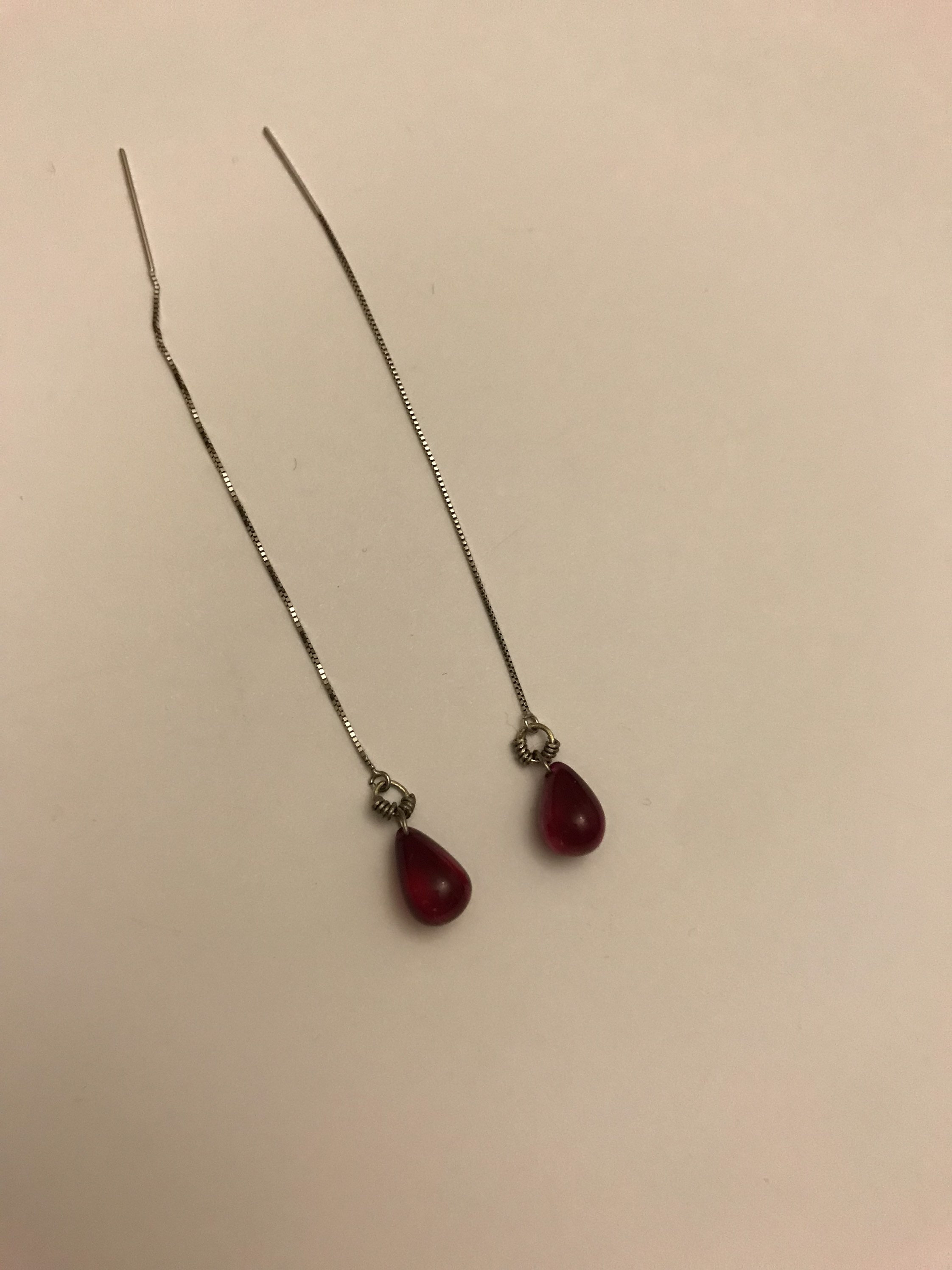 Einfädler Ohrringe Weißgold 14 K mit echten Rubinen Tropfen - Etsy.de