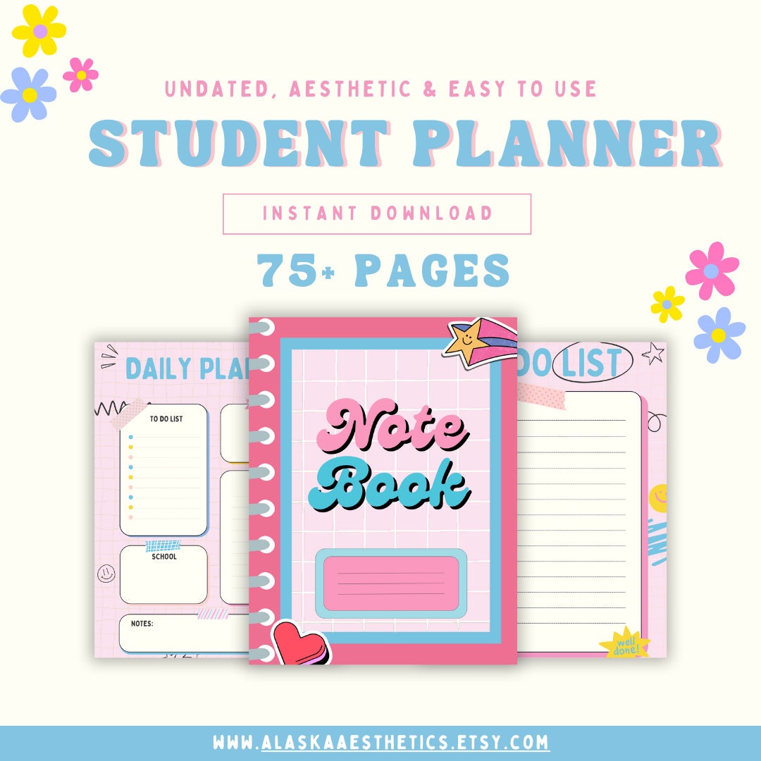 Pastel Pink Student Planner: Undated Digital Notebook & Gratitude ...