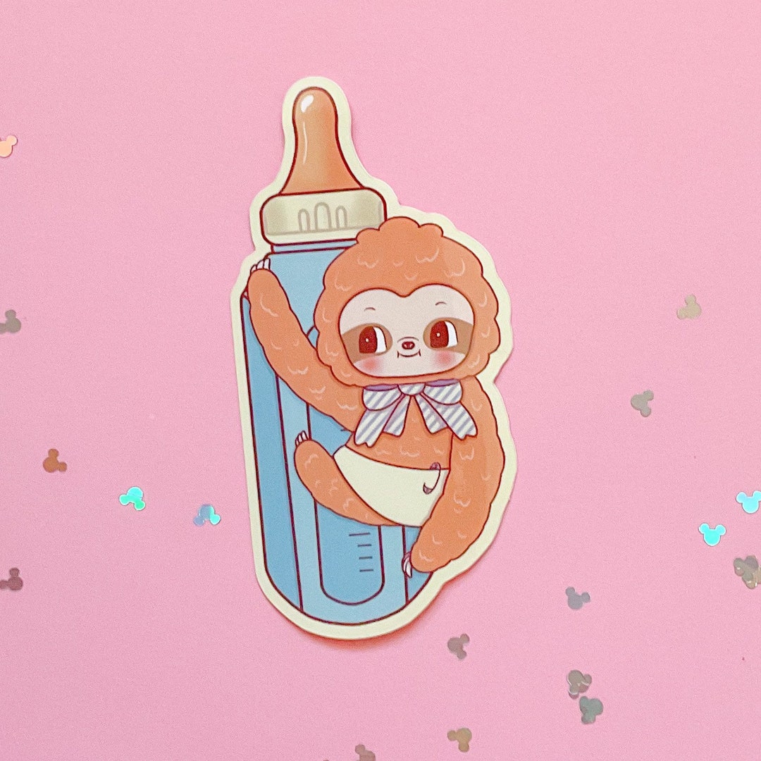 Sloth Baby Bottle Vinyl Sticker, Kitsch, Cute, Gift, Kawaii, Pastel ...