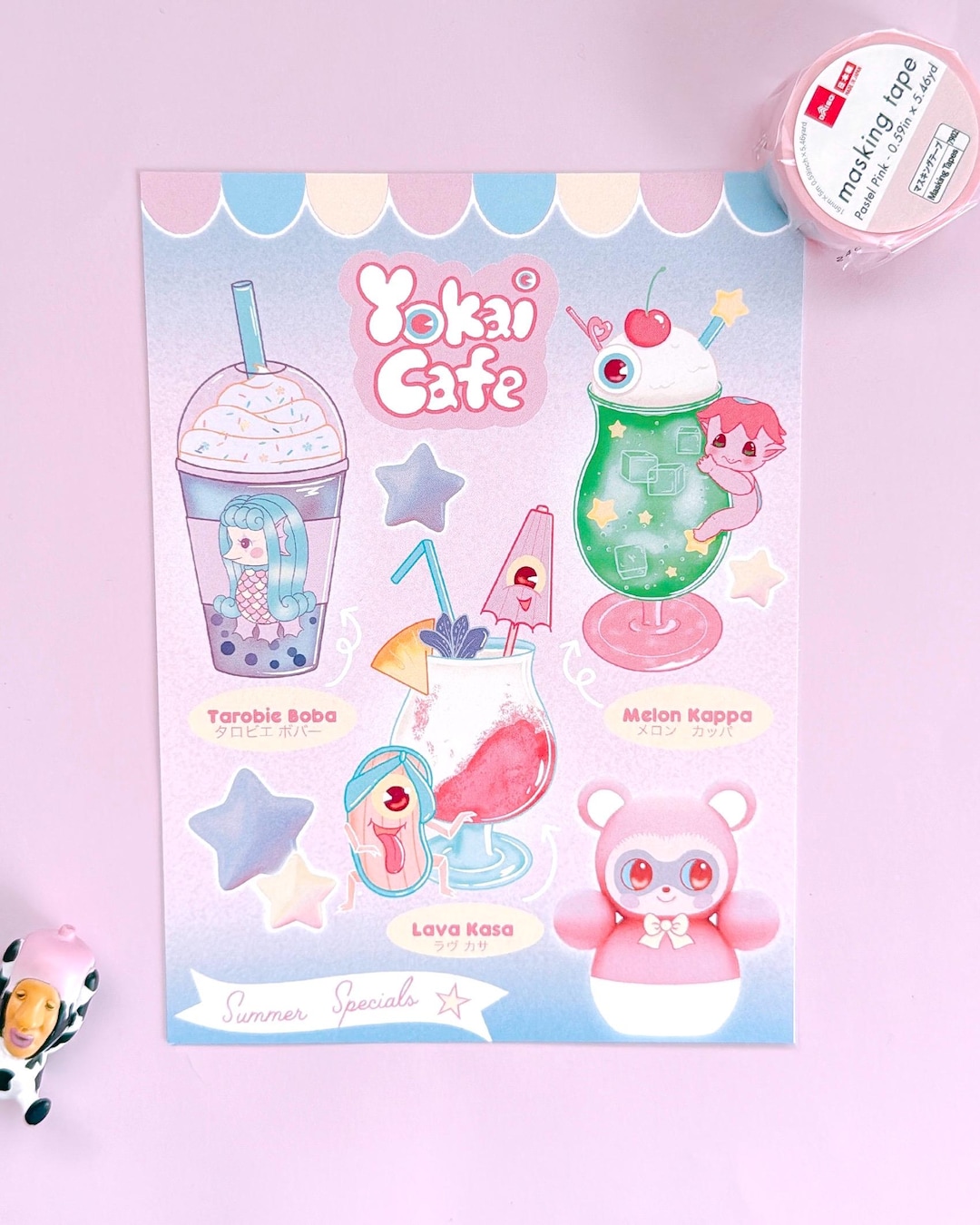 Yokai Cafe Art Print, Folklore, Pastel, Showa Retro, Melon Soda, Kawaii ...