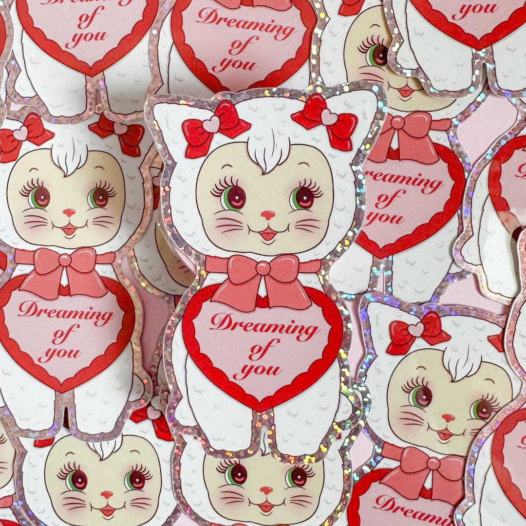 Rushton Kitty Glitter Sticker, Valentine's Day, Heartcore, Lovecore ...