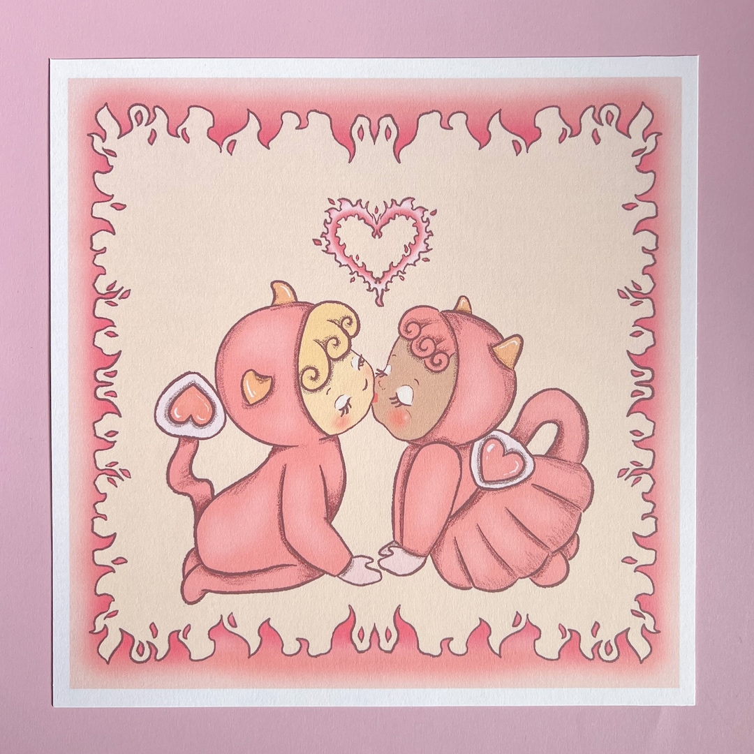 Devil Kissing Girls Art Print, Kitsch, Vintage Ceramic, Valentines Day ...
