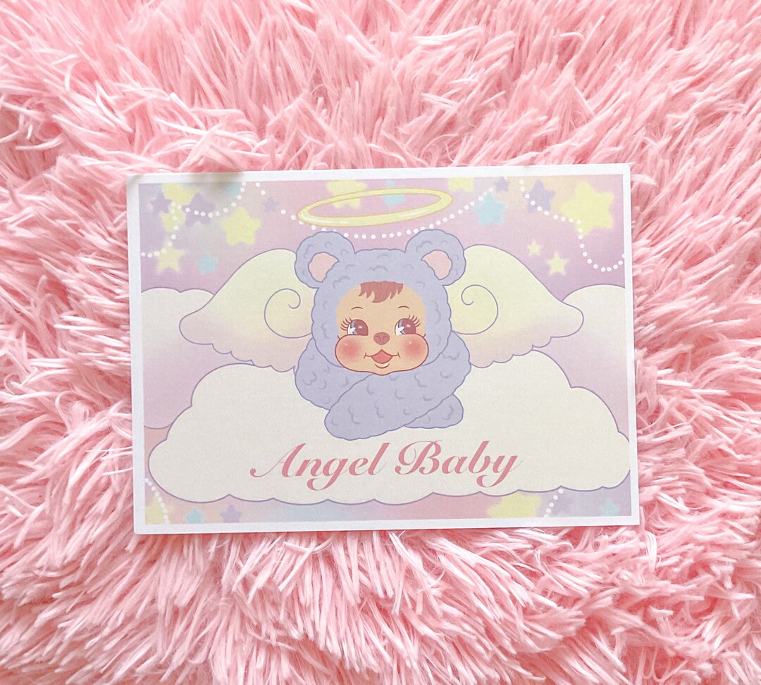 Angel Baby Rushton Bear Art Print, Vintage Inspired, Kawaii, Pastel ...