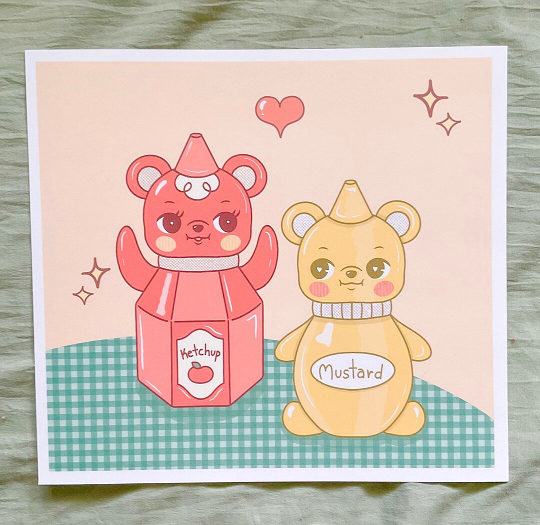 Kitsch Ketchup & Mustard Bears Art Print, Wall Decor, Vintage Inspired ...