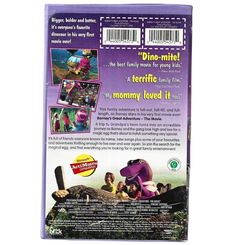 Barney Barneys Great Adventure: the Movie VHS, 2002 Vintage Kids ...