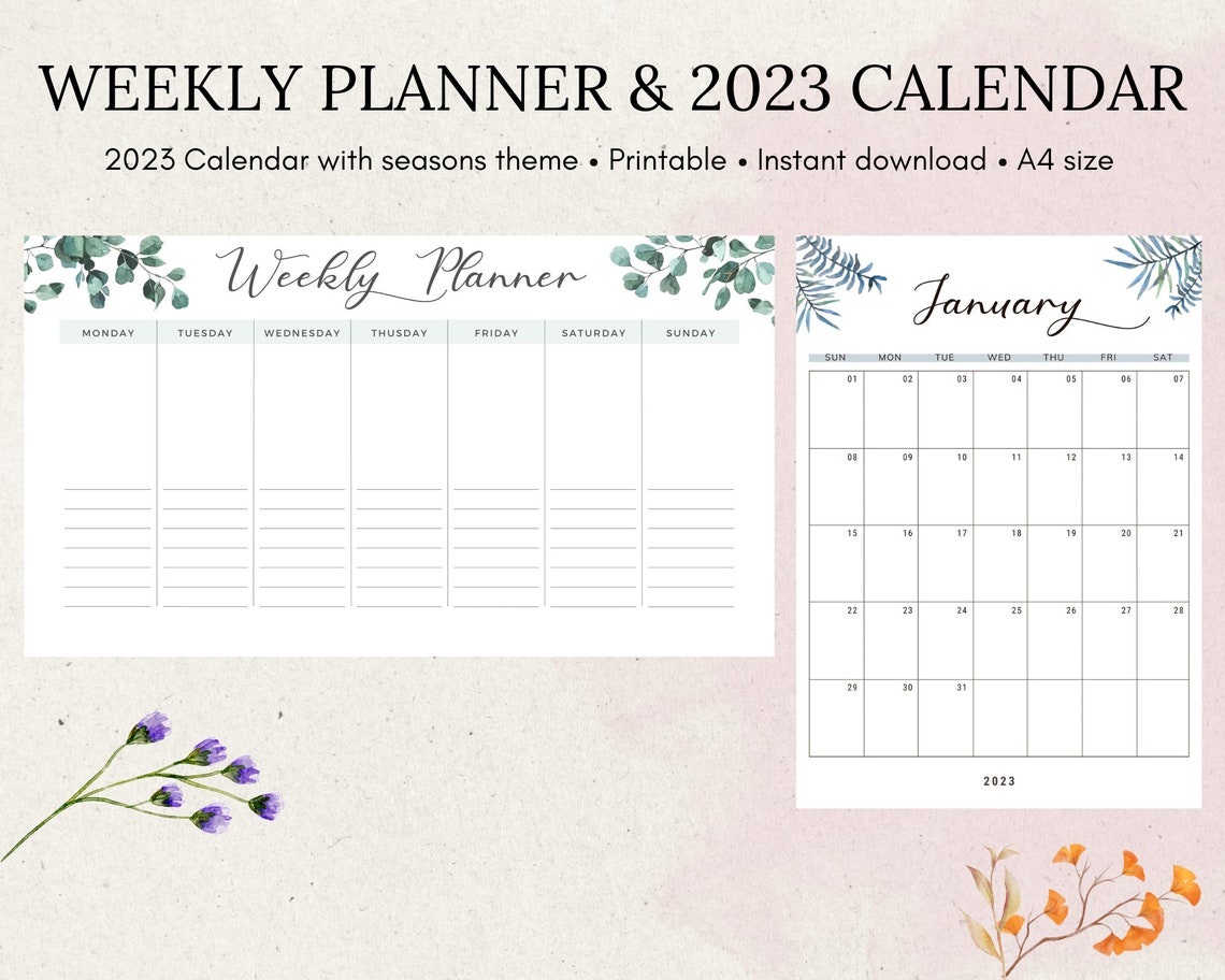Printable Weekly Planner and 2023 Calendar, Monthly Planner, Watercolor ...