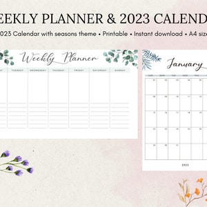 Printable Weekly Planner and 2023 Calendar, Monthly Planner, Watercolor ...