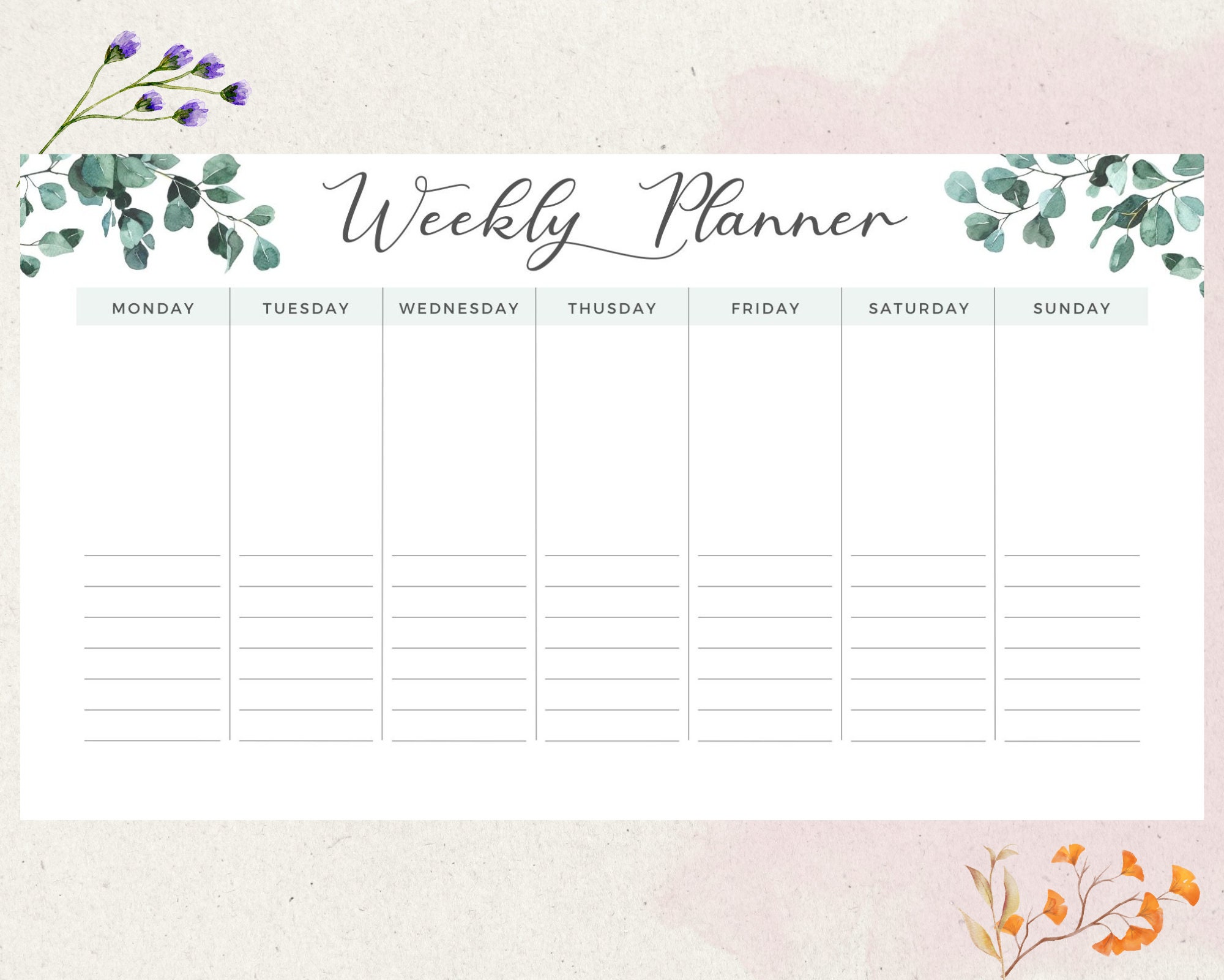 Printable Weekly Planner and 2023 Calendar, Monthly Planner, Watercolor ...