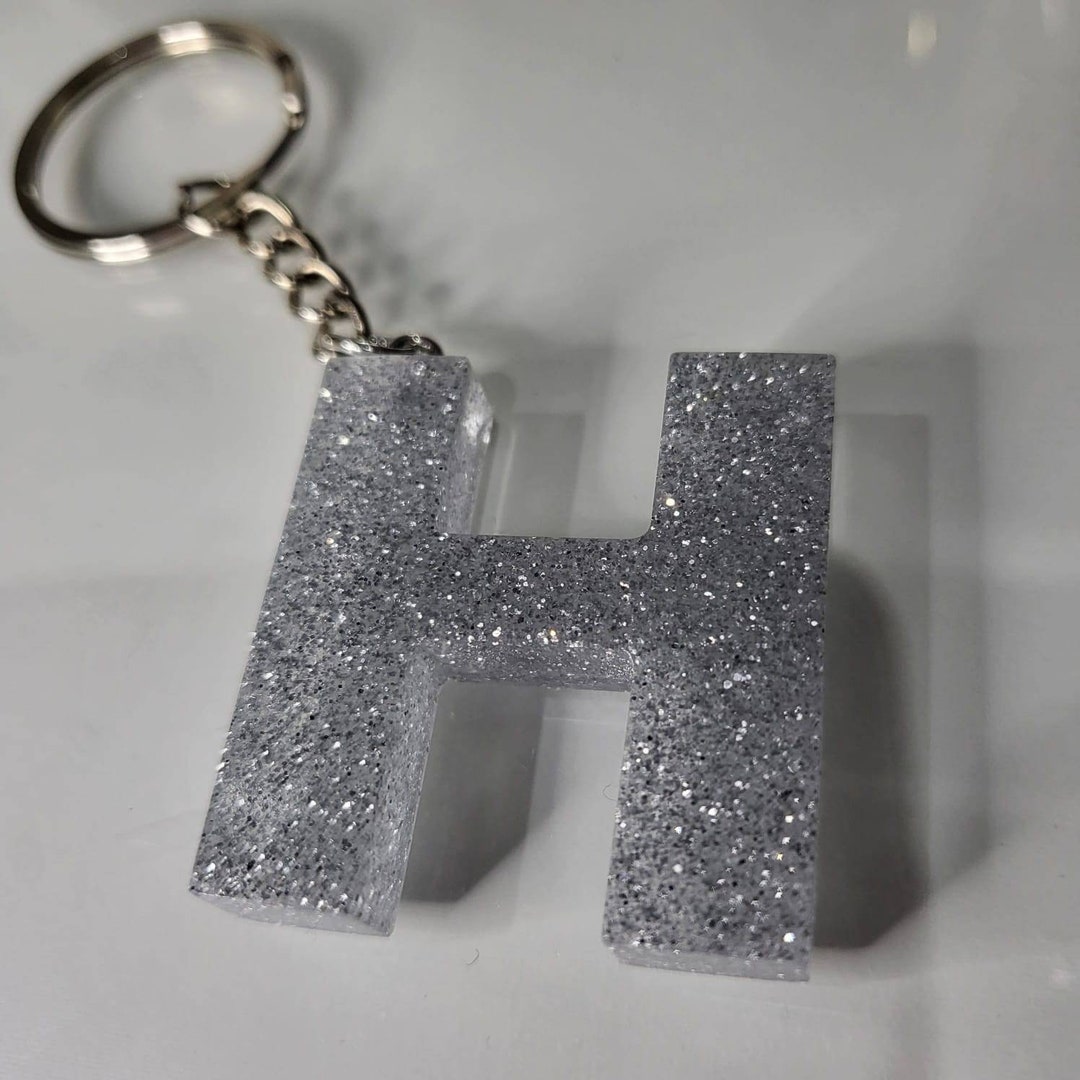 Silver Glitter Initial Keyrings - Etsy